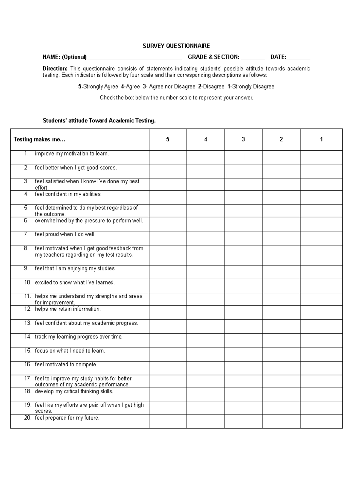 Questionnaire on Attitudes Toward Academic Testing - ACADS - Studocu