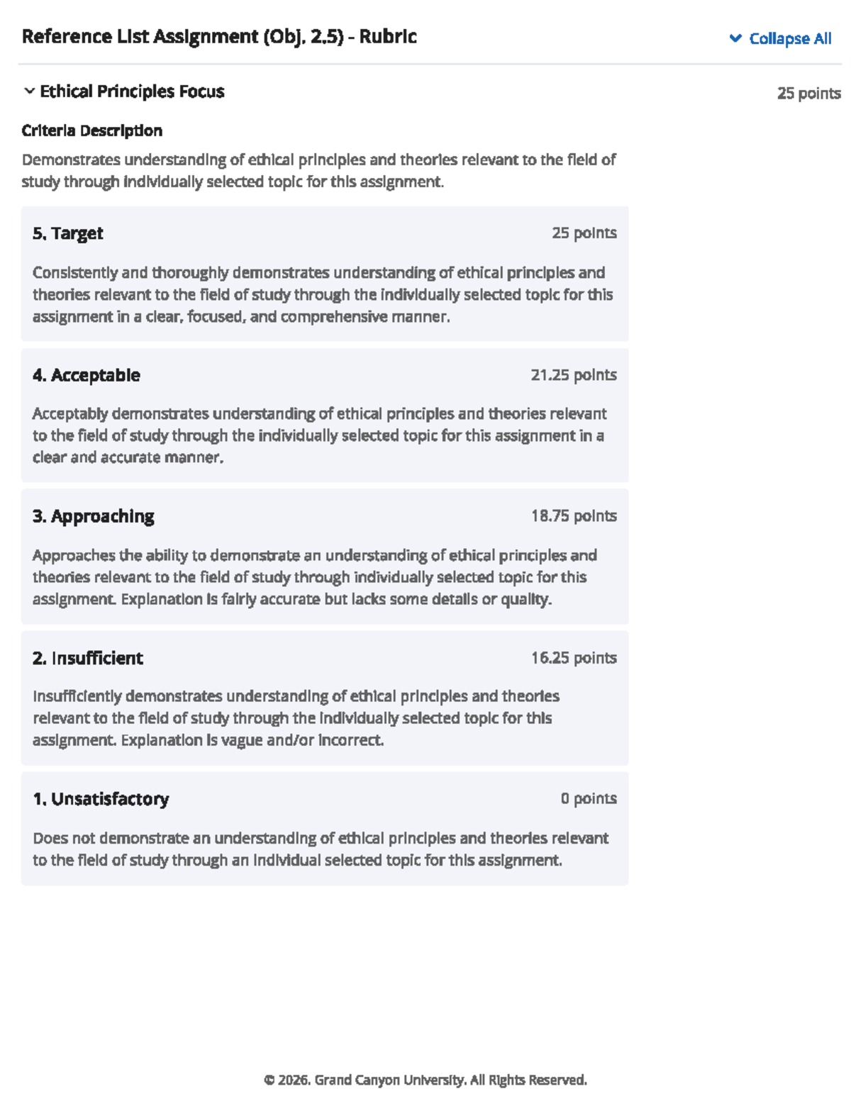 Reference List Assignment (UNV-508) Rubric and Criteria - Studocu