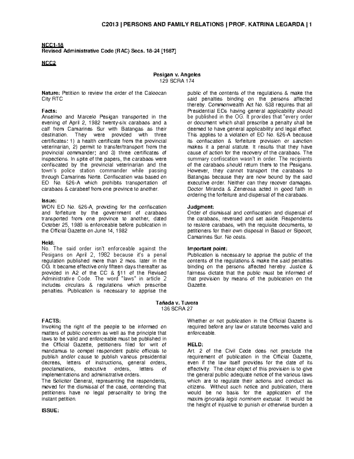 NCC1: Comprehensive Case Digests on Administrative Law Principles - Studocu
