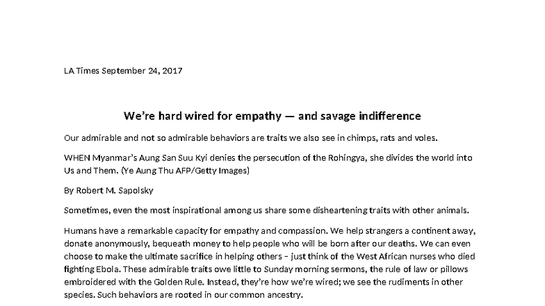 Empathy and Indifference: Insights from Animals and Humans - SAP 101 ...