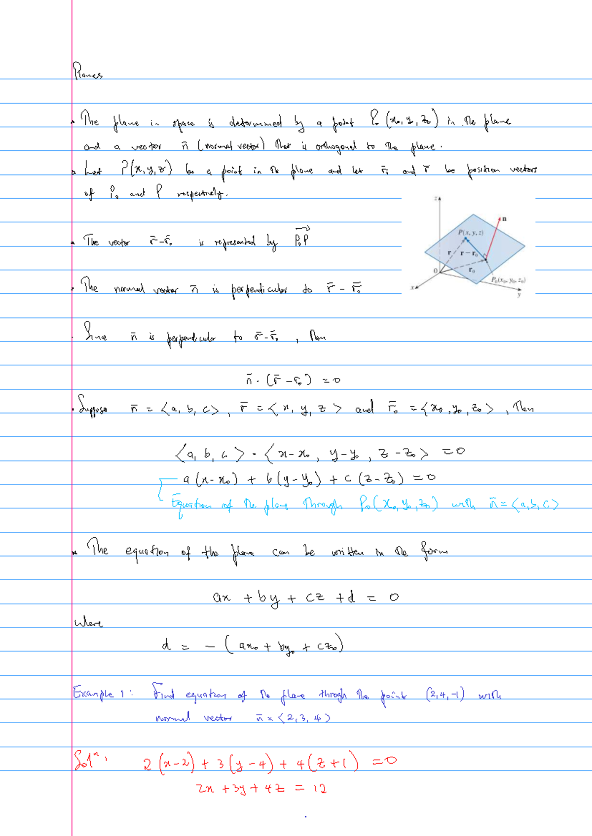 Lecture 18 - Equations of Planes (MATH 101) - Studocu