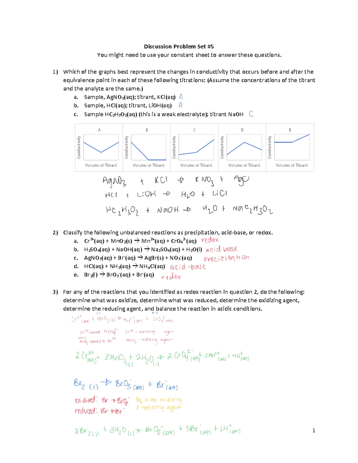 Discussion Problem Set #5: Titration & Reaction Analysis - Studocu