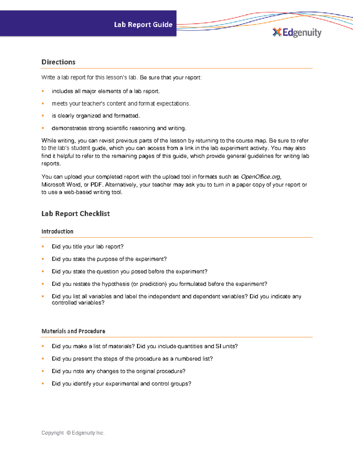 Lab Report Guide for Edgenuity: Writing Essentials and Checklist - Studocu