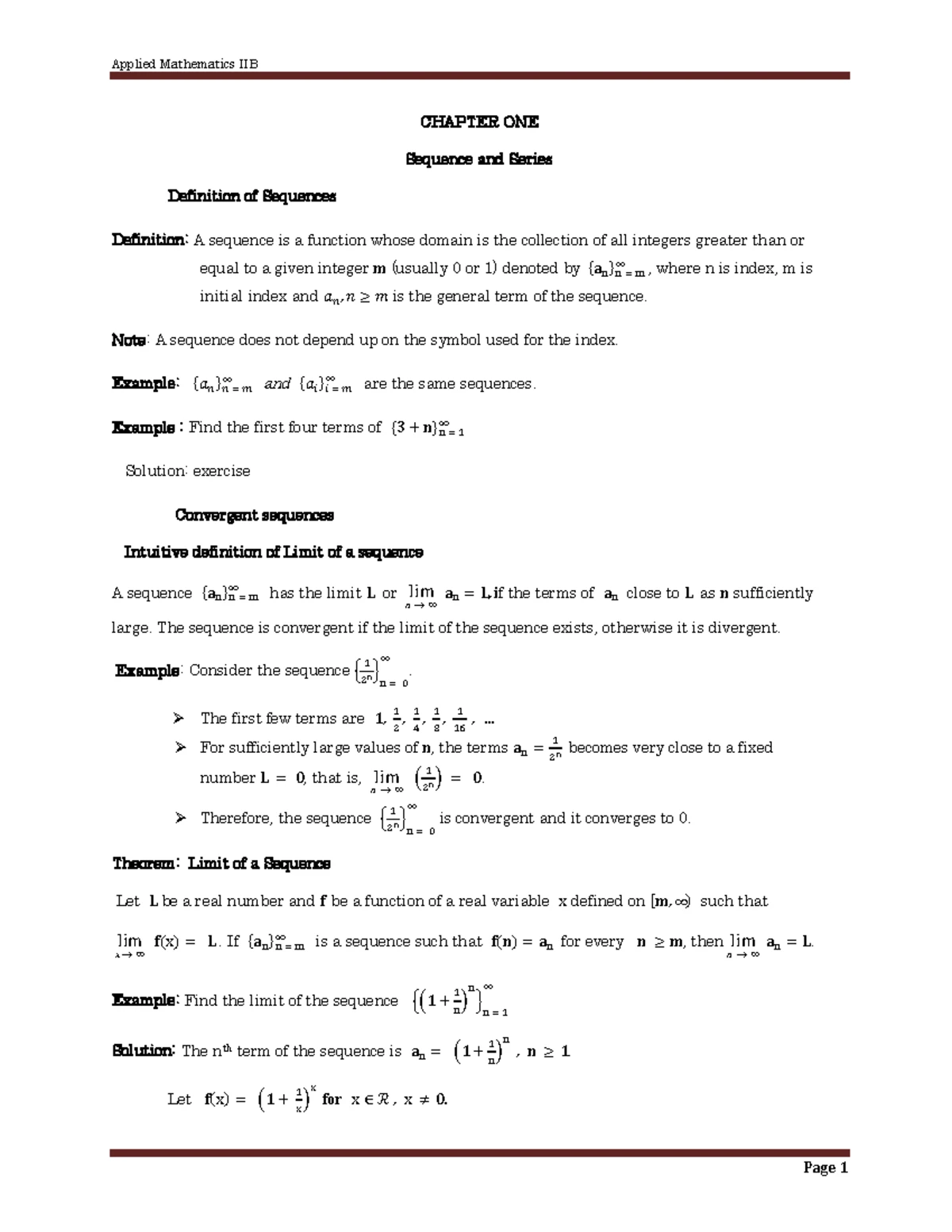 Worksheet on Sequences and Series - Math 2041 - Studocu