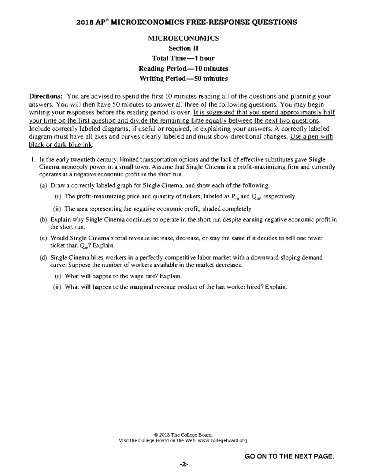 2018 AP Microeconomics FRQ Practice Questions and Guidelines - Studocu