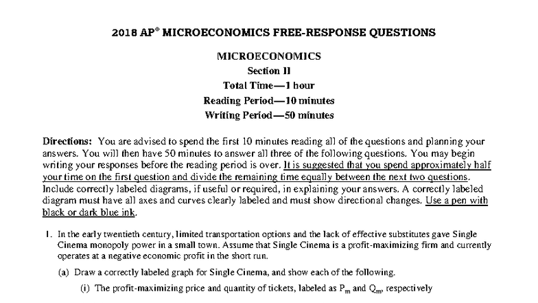 2018 AP Microeconomics FRQ Practice Questions and Guidelines - Studocu