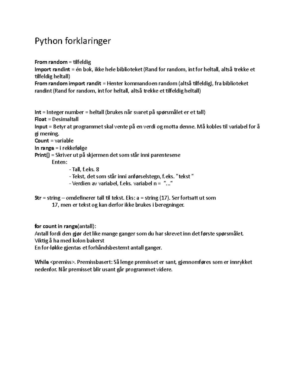 Python Forklaringer for Grunnleggende Programmering - Studocu