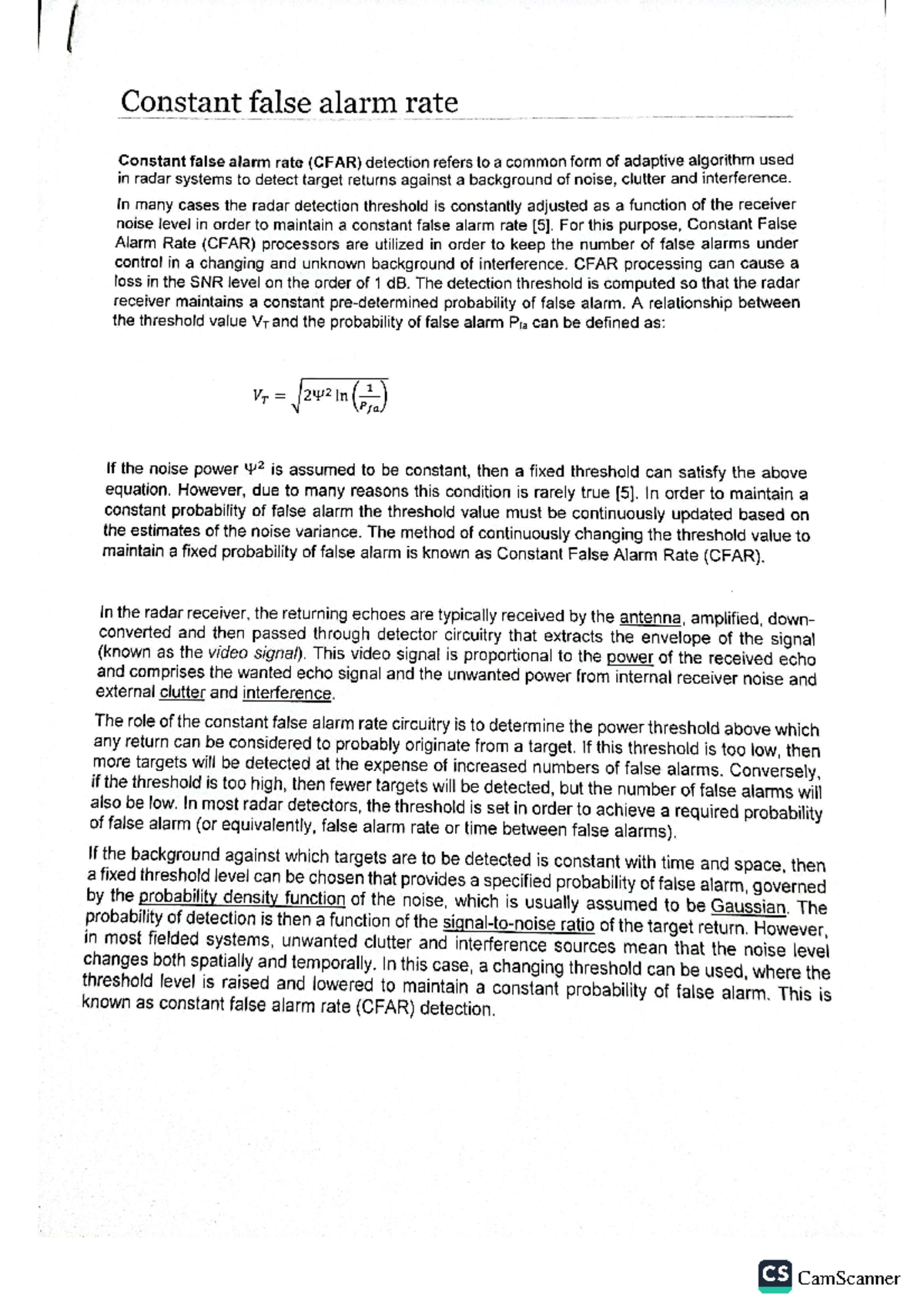 CFAR - This lecture notes are important for Radar System Engineering ...