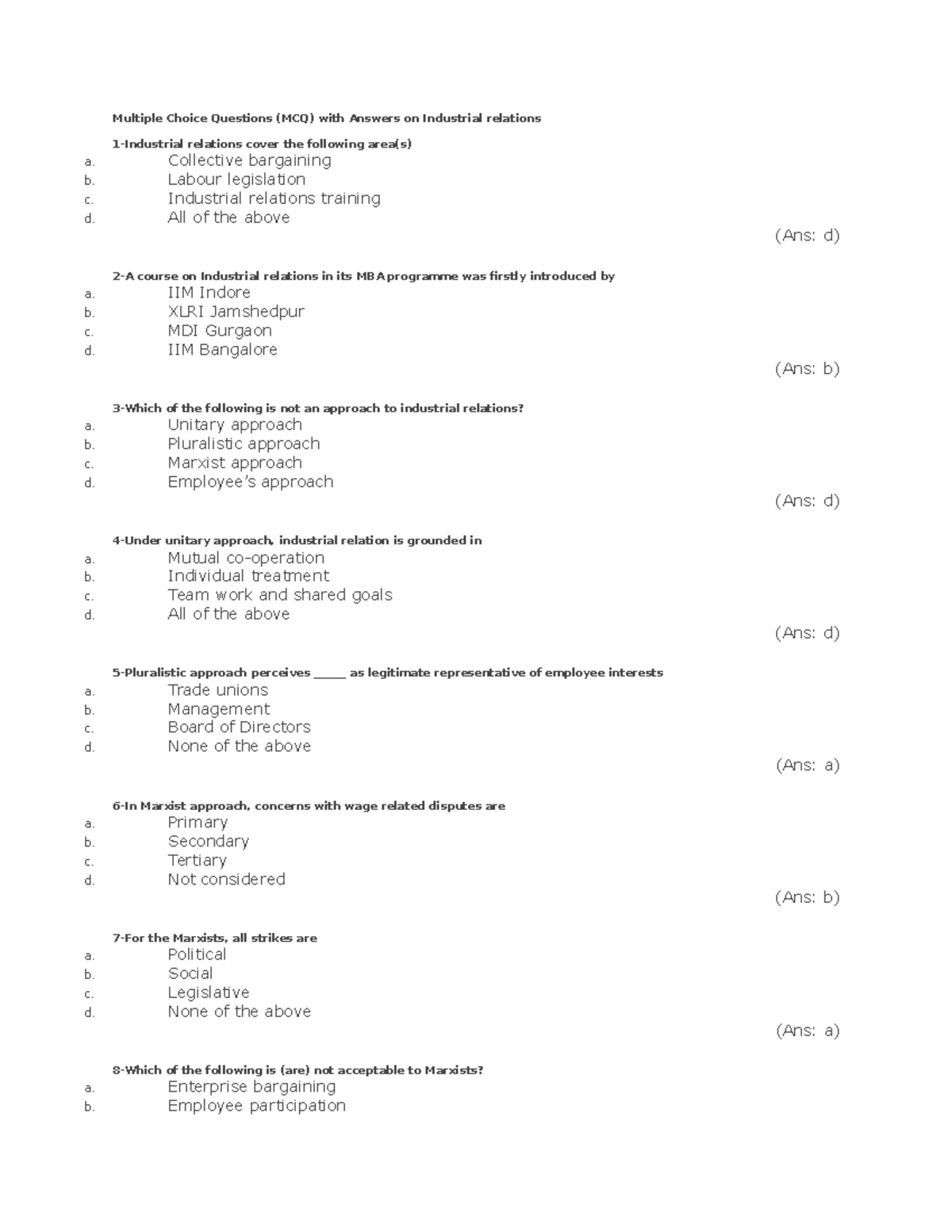 Practice materials - Multiple Choice Questions (MCQ) with Answers on ...