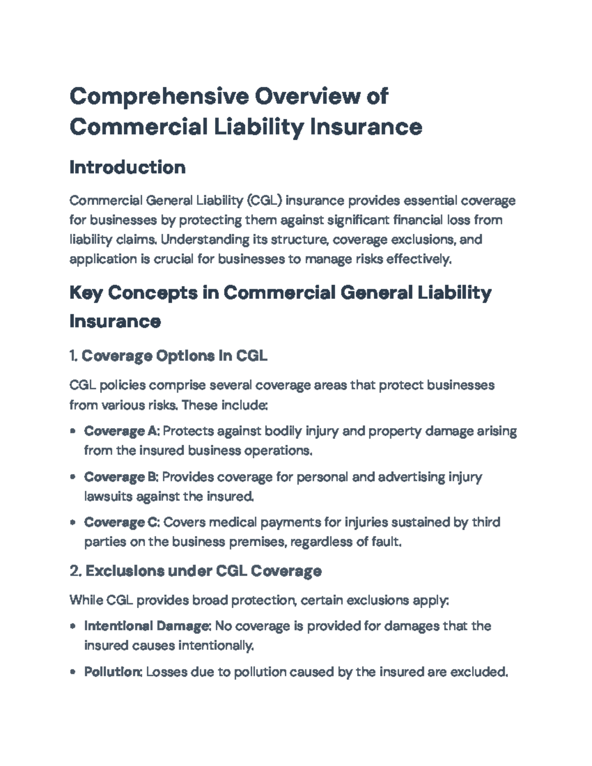 Comprehensive Overview of Commercial General Liability Insurance ...
