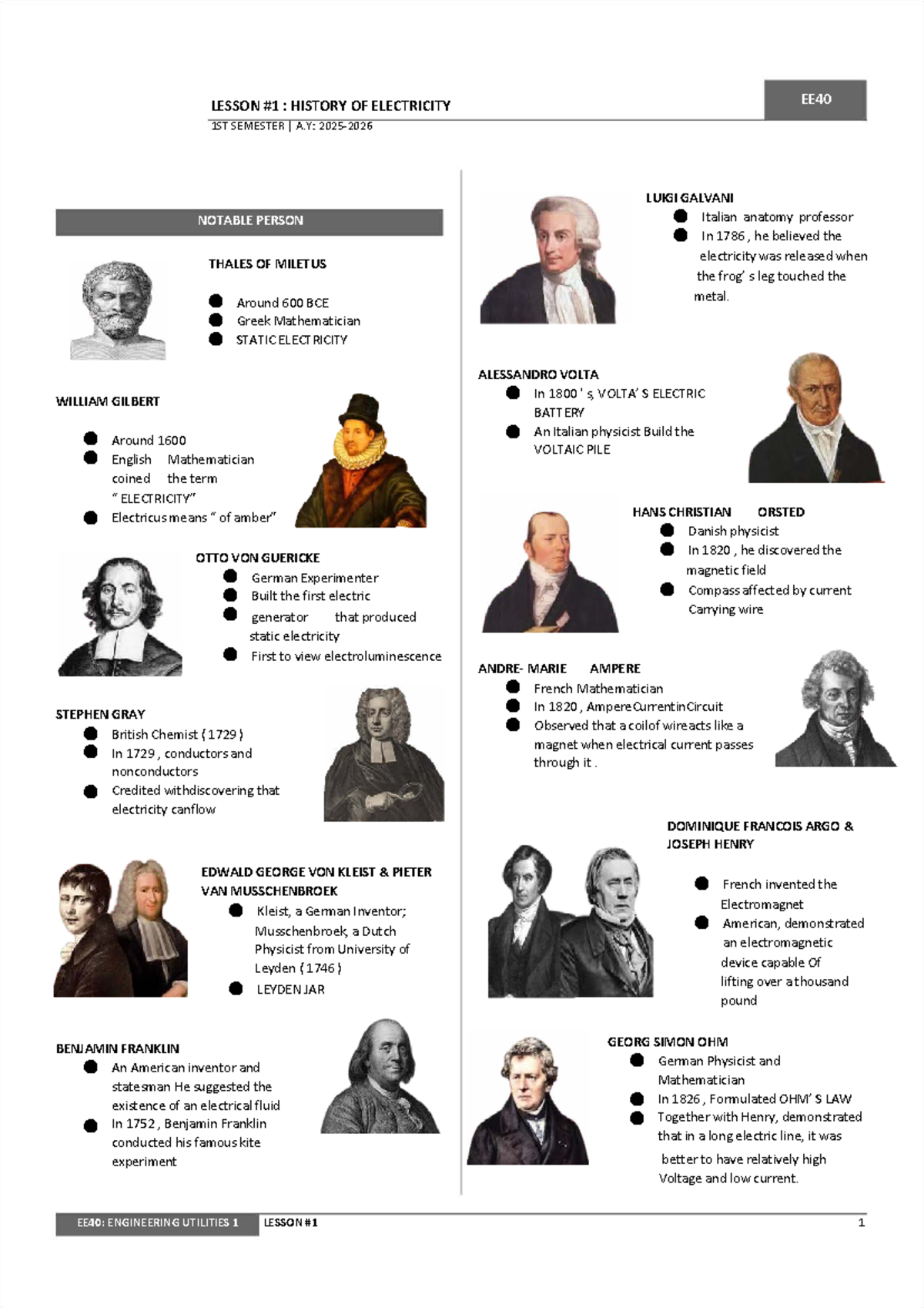 EE40 LESSON: NOTABLE INVENTORS IN THE HISTORY OF ELECTRICITY - Studocu