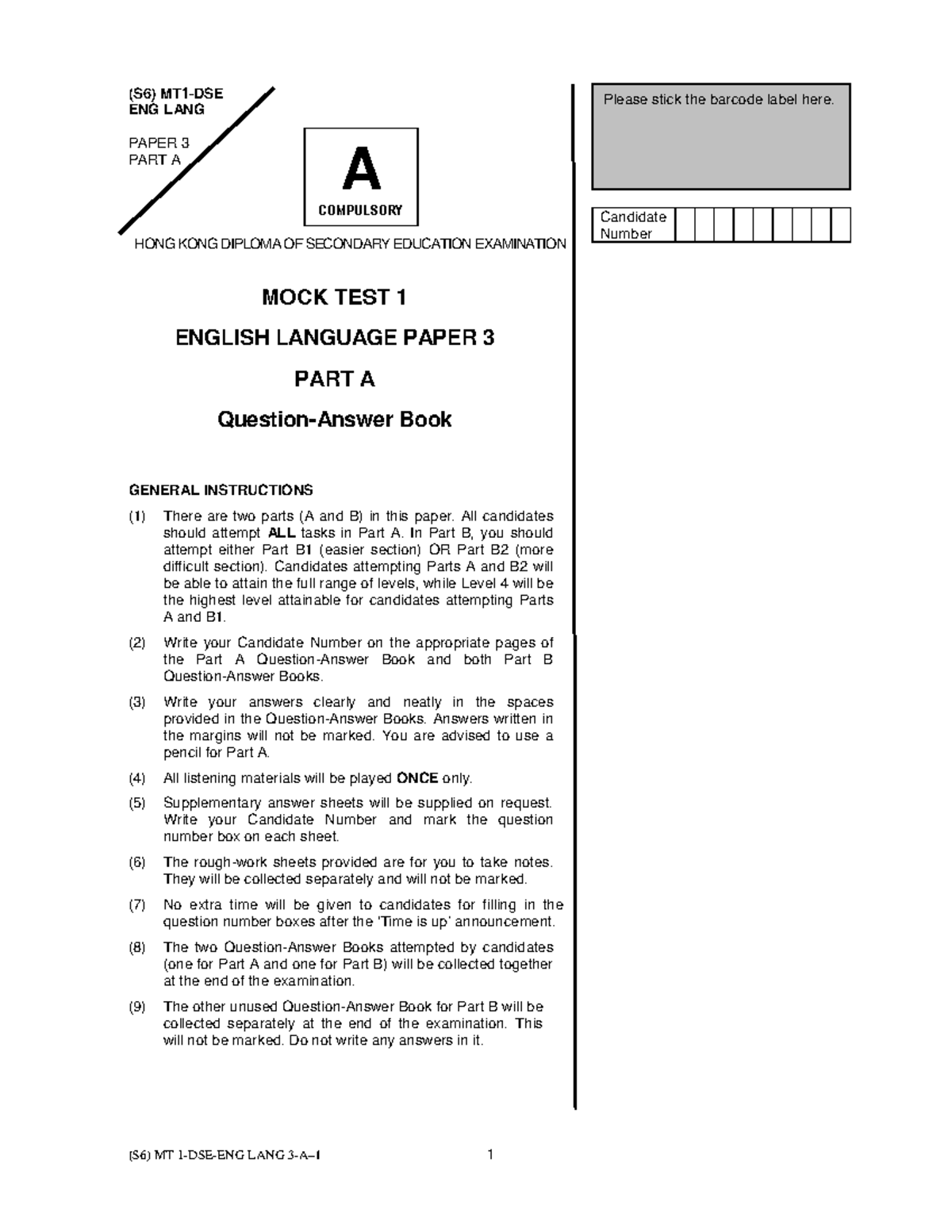 Mock Test 1 - DSE English Language Listening Practice - Studocu