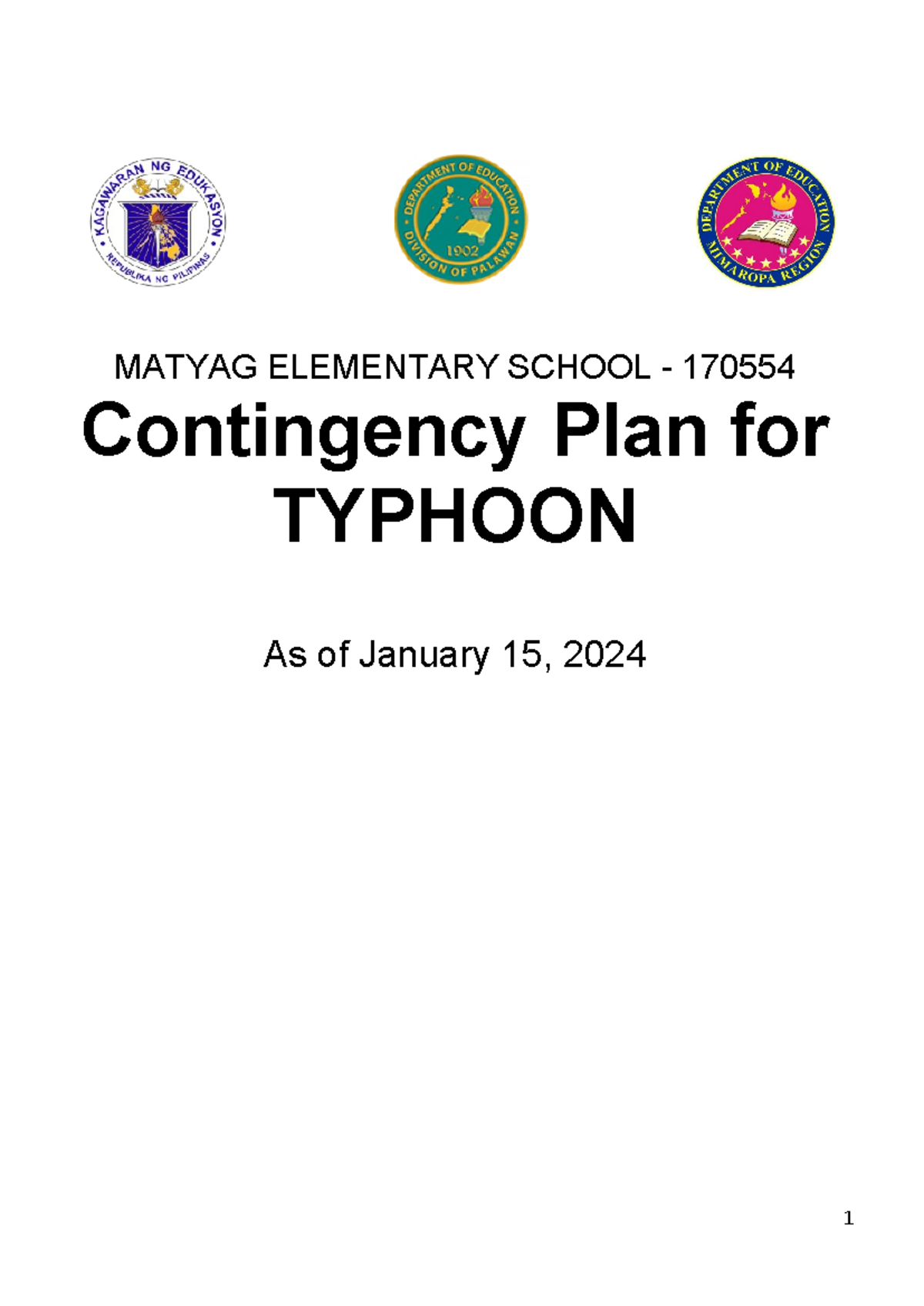 Contingency Plan for Typhoon Preparedness - MATYAG 170554 - Studocu