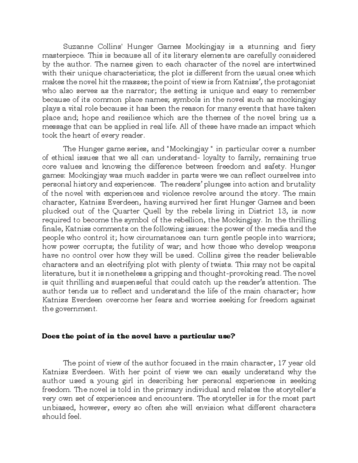 Hunger Games Mockingjay: A Formalist Literary Analysis - Studocu