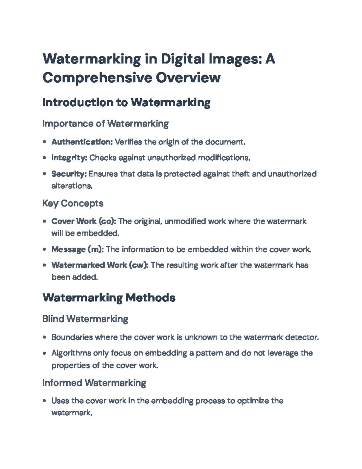 Comprehensive Overview of Watermarking Techniques in Digital Images ...
