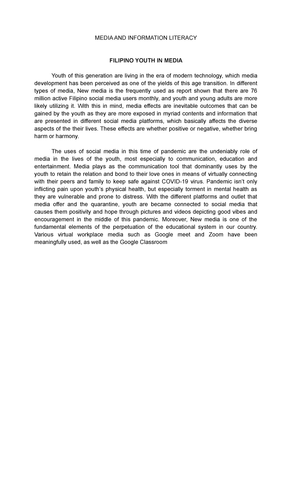 Performance TASK 3 - Media and Information Literacy - MEDIA AND ...