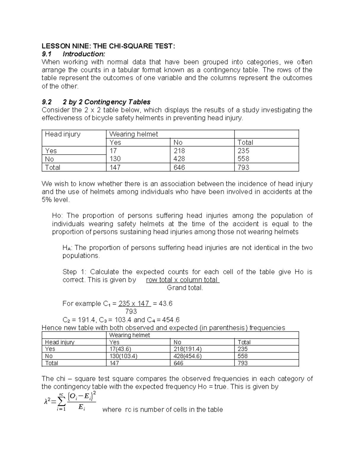 Lesson 9-10 - BASIC BIOSTATISTICS FOR HEALTH - LESSON NINE: THE CHI ...