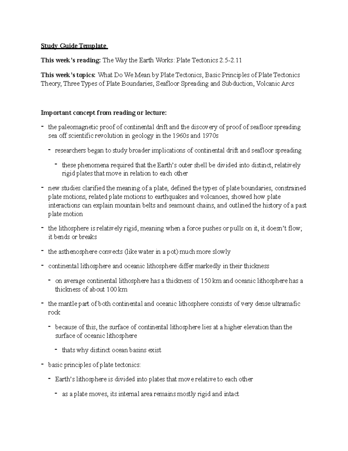 Geology Study Guide: Plate Tectonics Principles & Boundaries - Studocu