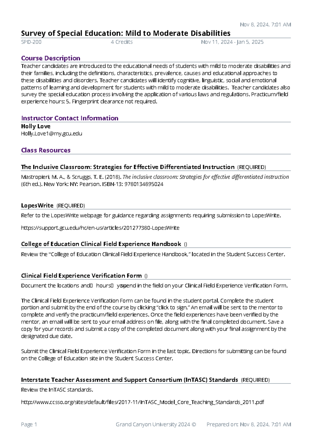 Syllabus SPD-200: Survey of Special Education for Mild to Moderate ...
