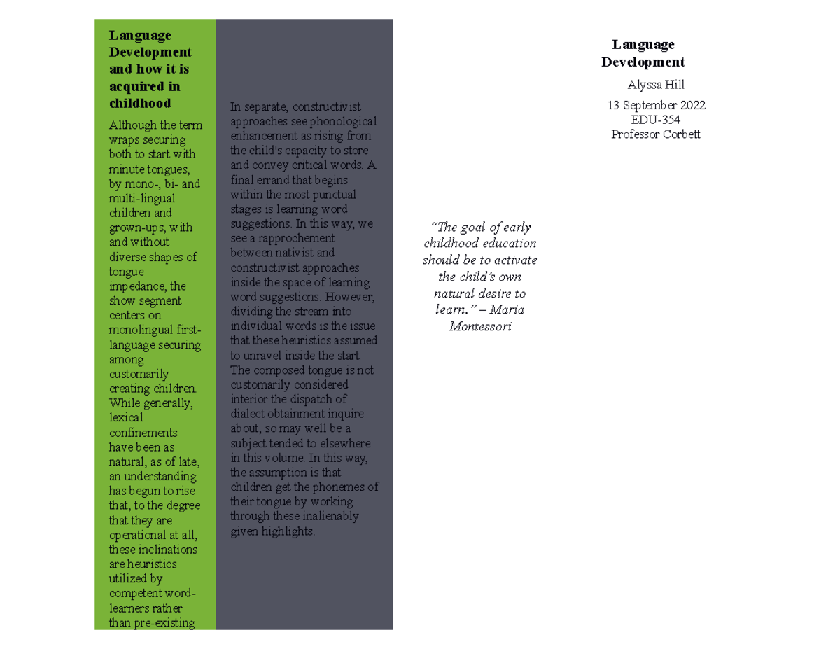 Language Development Informative Pamphlet - Language Development and how it is acquired in ...