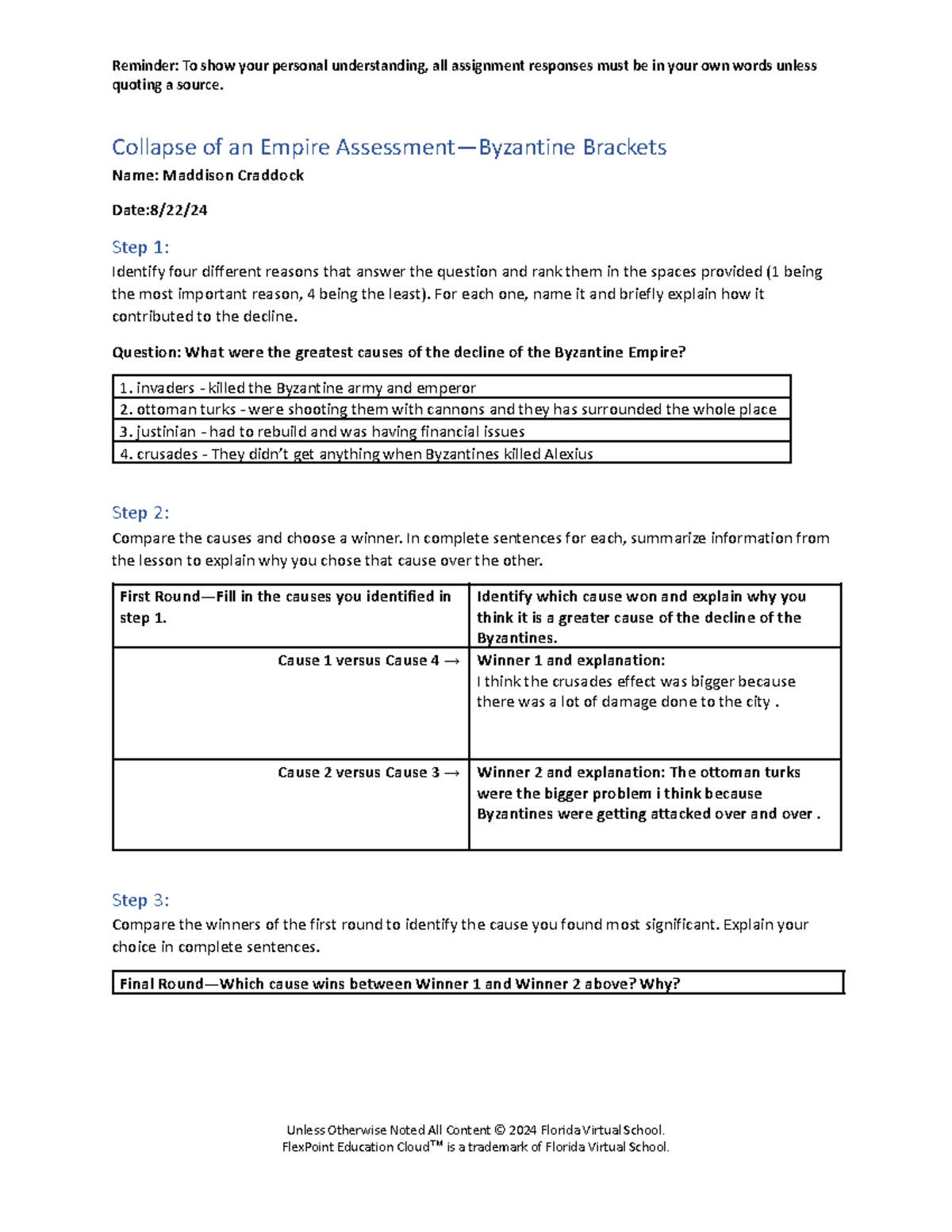 World History 1.07: Causes of the Byzantine Empire's Decline Assessment ...