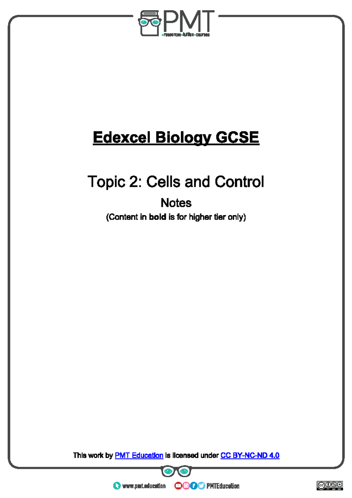 Edexcel Biology GCSE Topic 2: Cells and Control Study Notes - Studocu