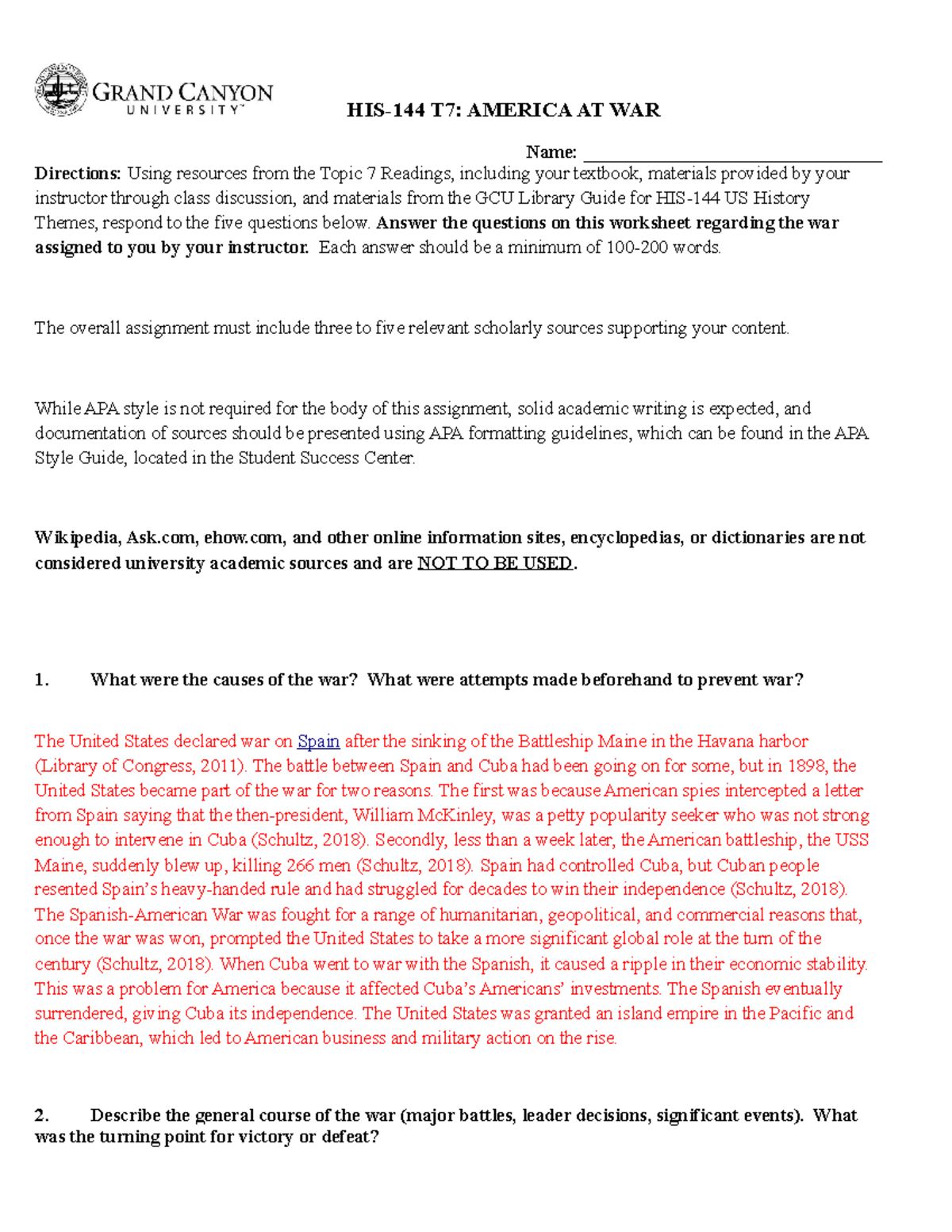 HIS-144-T7: America at War Worksheet Analysis and Insights - Studocu