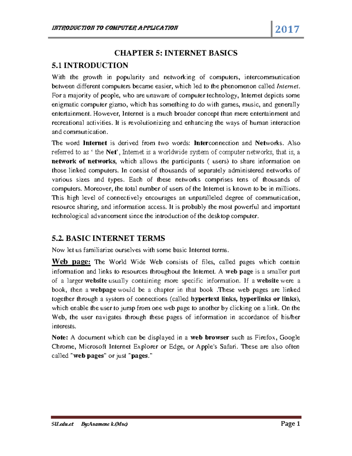 Chapter 5: Introduction to the Internet and Its Core Concepts - Studocu