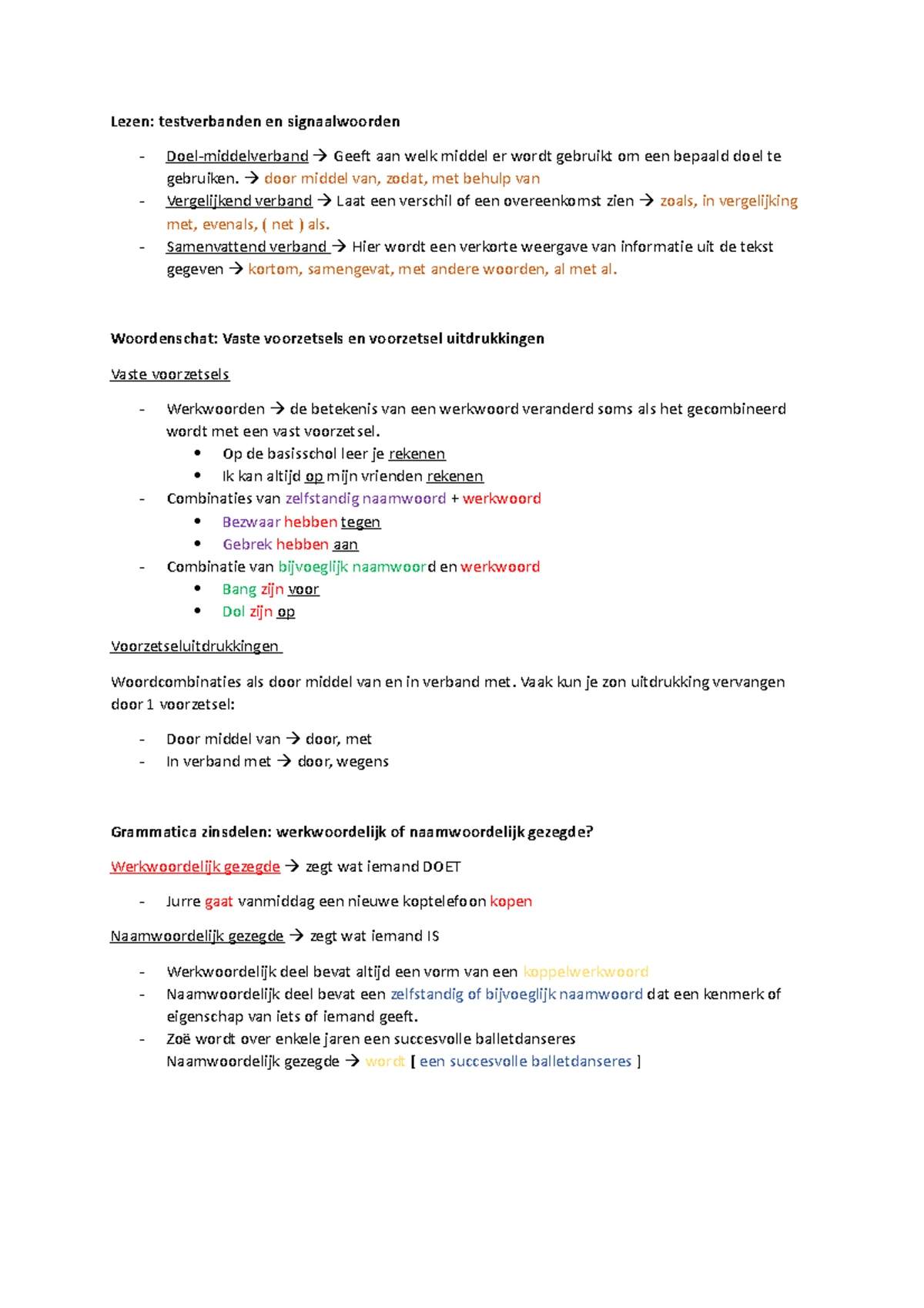 Schema woordsoorten en zinsontleding - Woordsoort Omschrijving ...