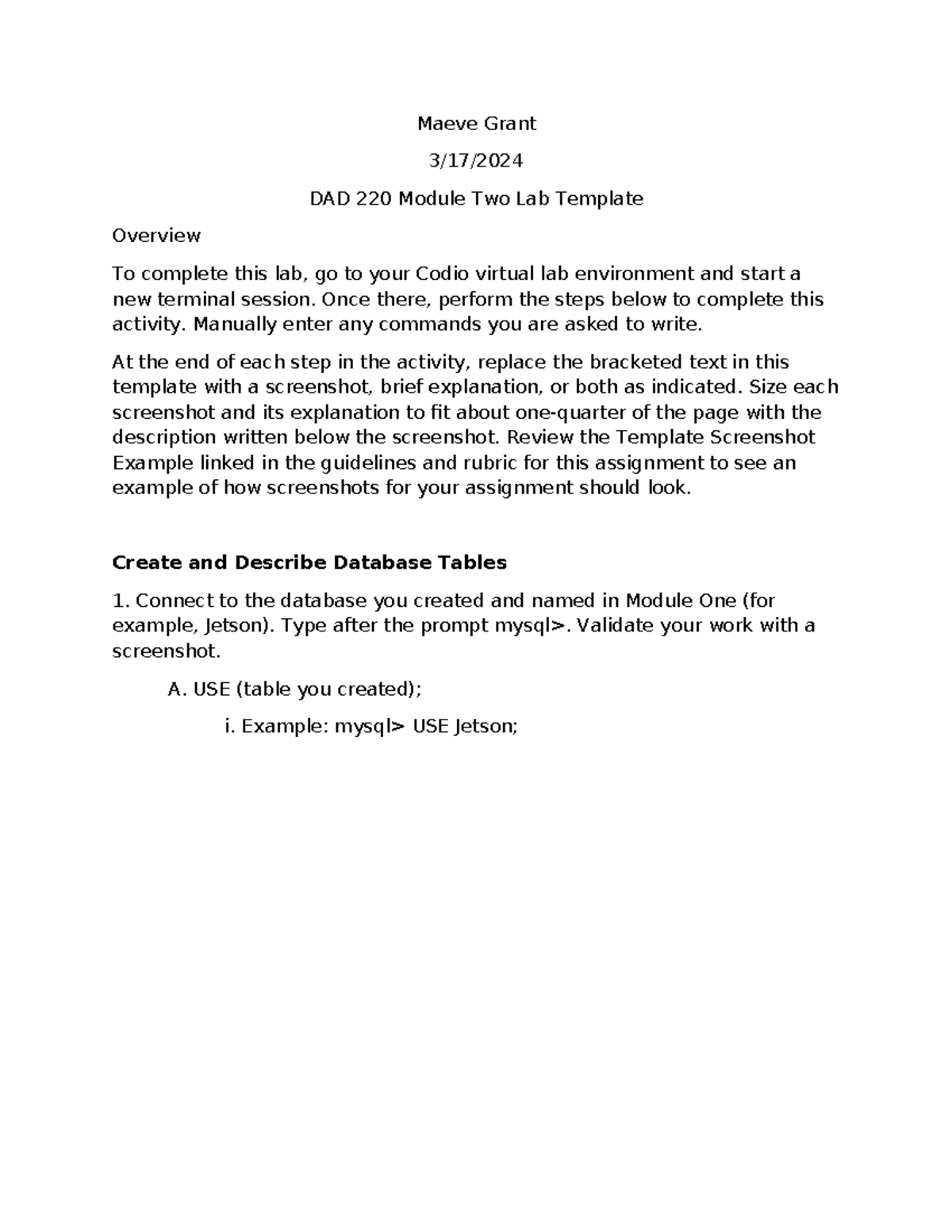 Module 2 Lab - Maeve Grant 3/17/ DAD 220 Module Two Lab Template ...