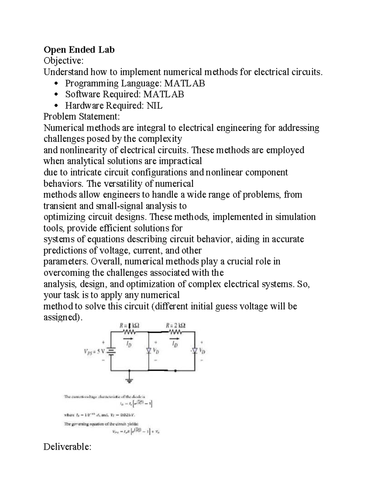 OEL Lab: Implementing Numerical Methods in Electrical Circuits - Studocu