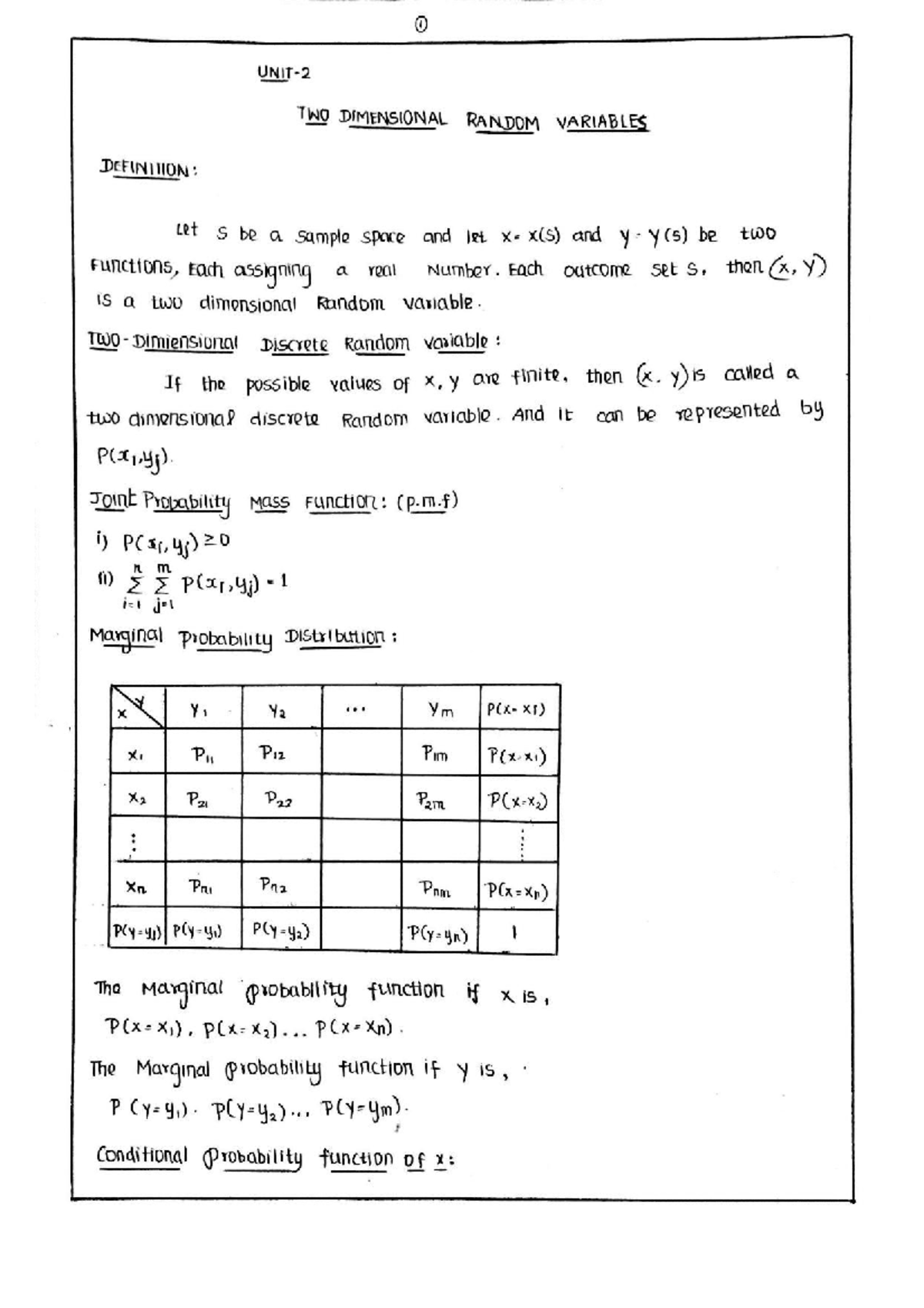 UNIT-II: Two Dimensional Random Variables and Their Properties - Studocu