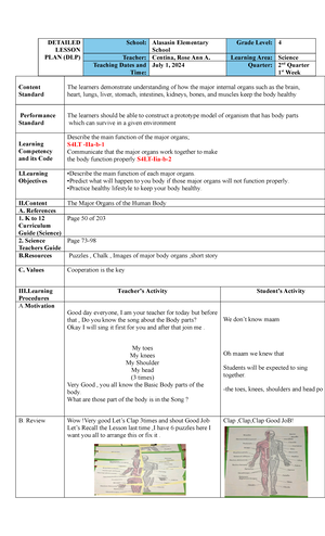 Science activity sheet - SCIENCE Directions: Explain the importance of ...