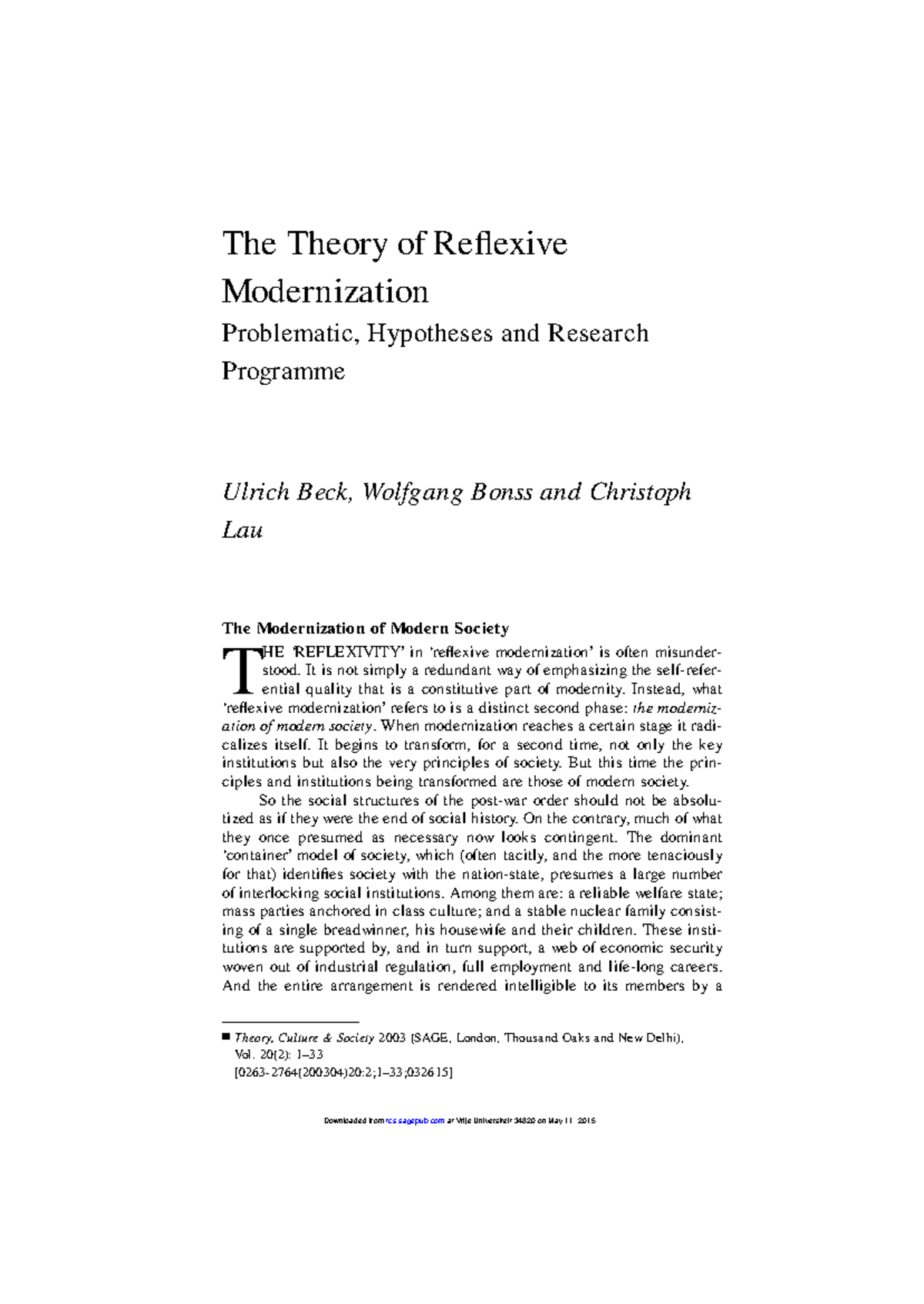 Beck-cs-Theory of Reflexive Modernization: Insights & Implications ...