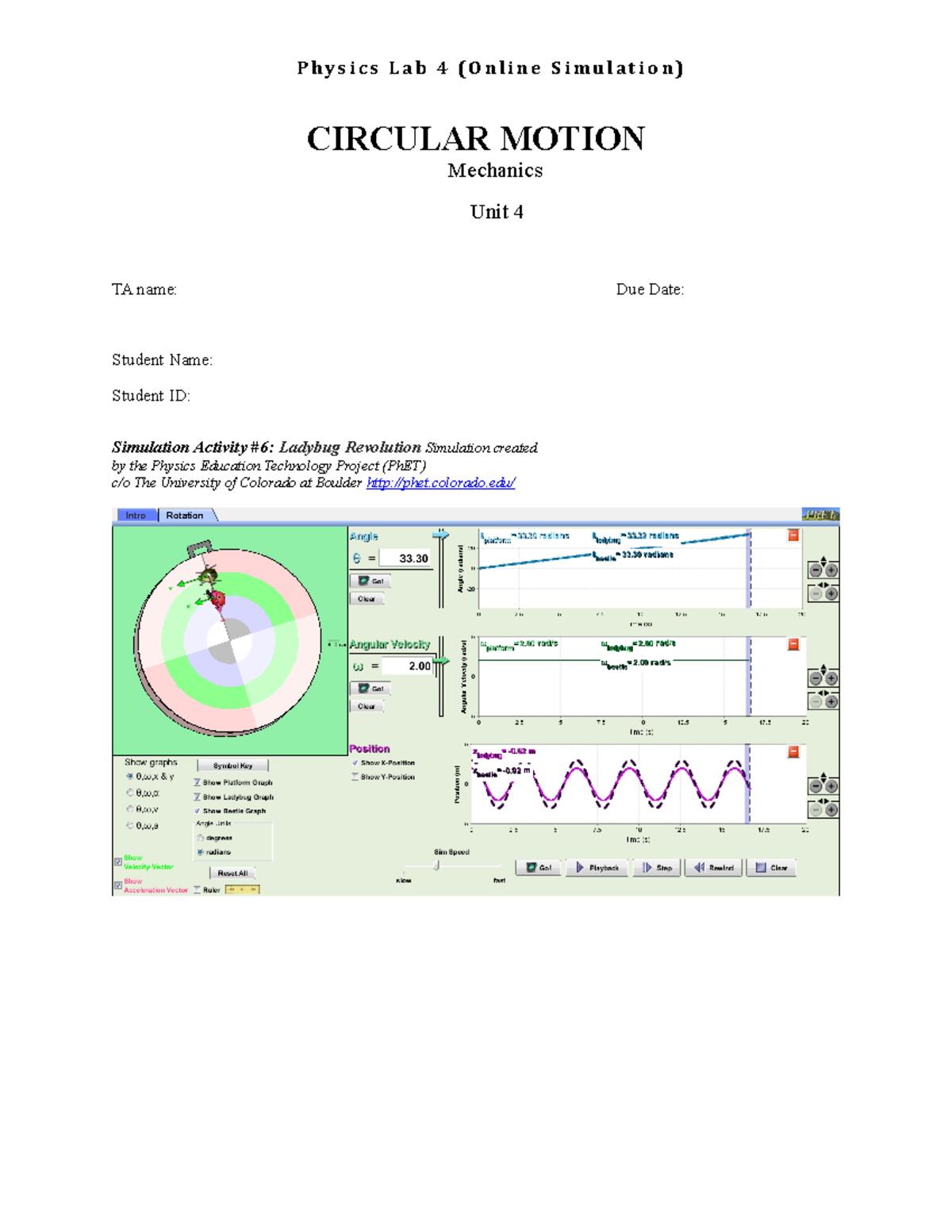 Lab-4 Circular-Motion Online - CIRCULAR MOTION Mechanics Unit 4 TA name ...