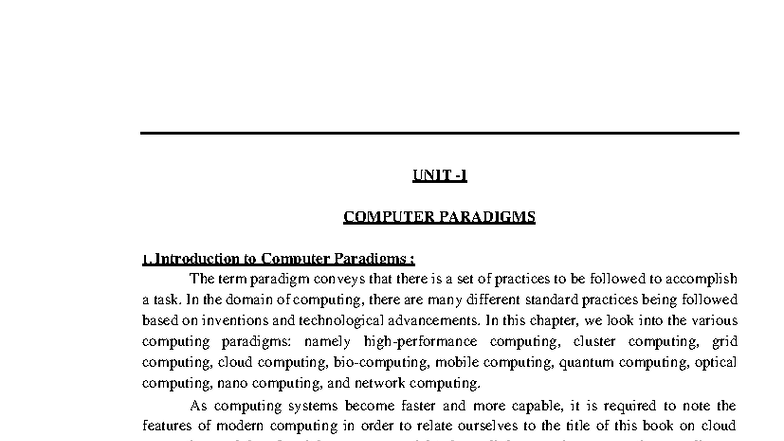 CSE CS714PE Unit 1 Notes: Introduction to Cloud Computing Paradigms ...
