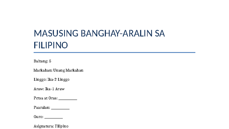 Filipino 5: Week 2 Lesson Plan on Pagwawangis (Metaphor) - Studocu