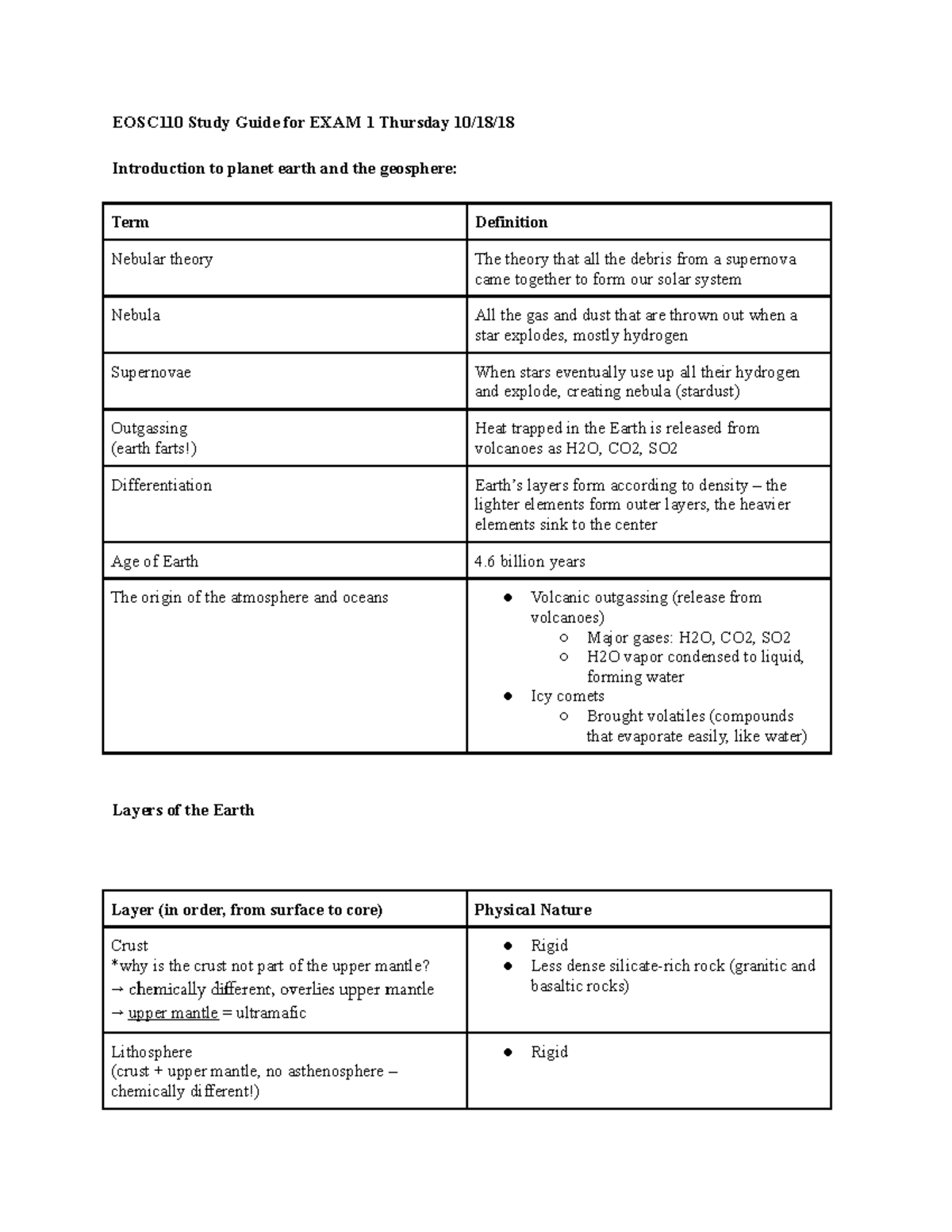 EOSC110 Lecture Test 1 Study Guide: Intro to Geoscience Review - Studocu