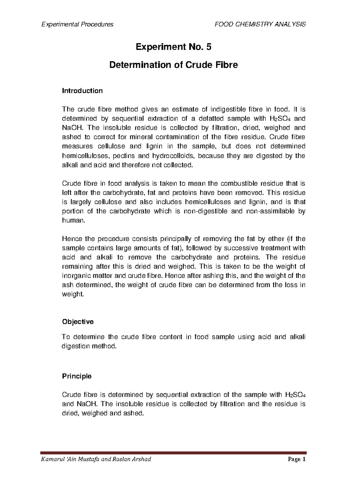 290120-Experiment 5: Determination of Crude Fibre Content - Studocu