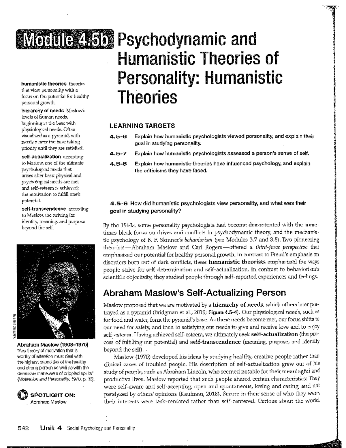 Module 4.5b: Psychodynamic & Humanistic Theories of Personality ...