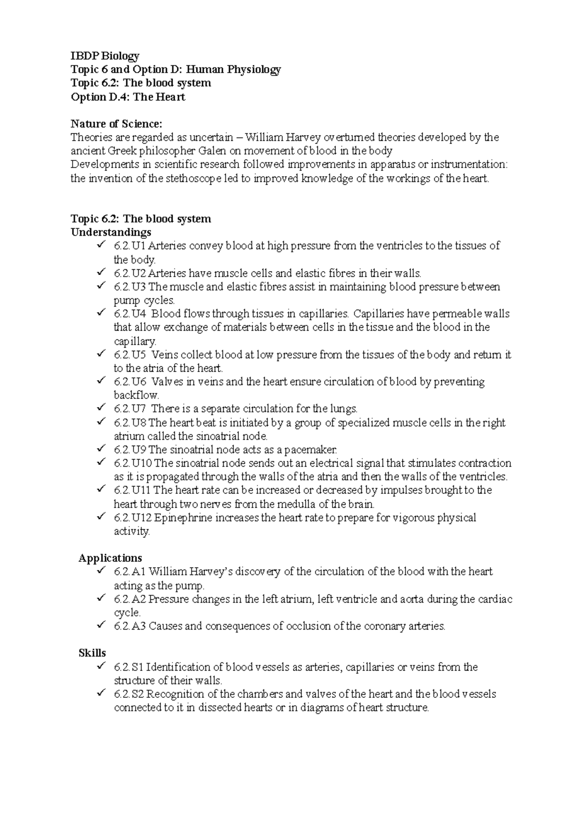 **IBDP Biology 6.2 Notes: Understanding the Blood System and Heart ...