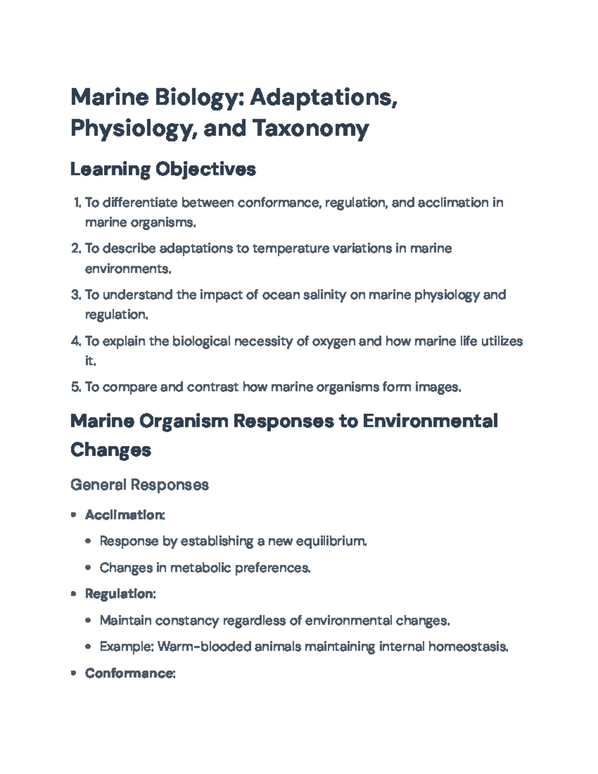 Marine Biology: Adaptations, Physiology, and Taxonomy Overview - Marine ...