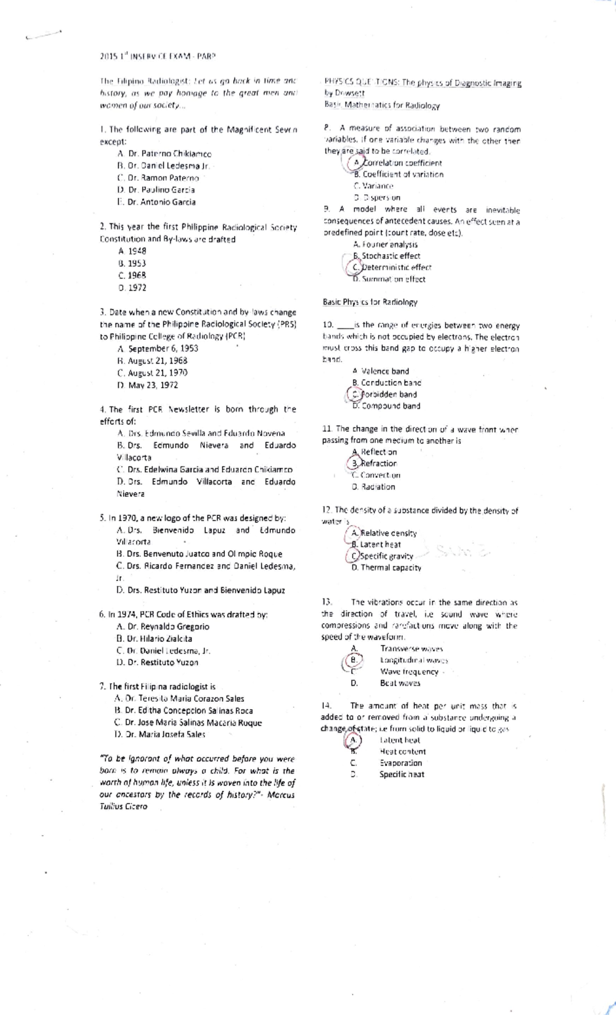 PARP 2015 - Comprehensive Practice Quiz on Diagnostic Imaging Physics ...