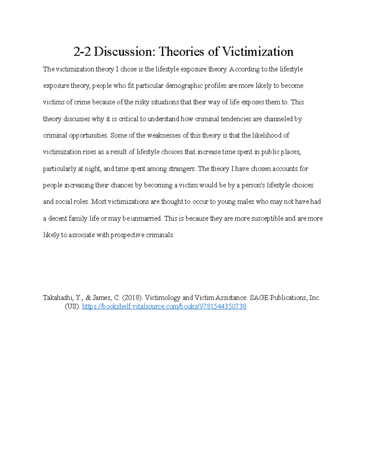 2-2 Discussion Theories of Victimization - According to the lifestyle ...