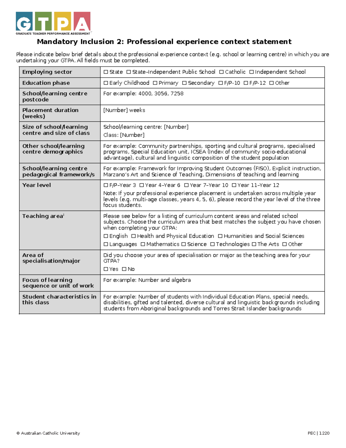 GTPA Professional Experience Context Statement: Essential Details and ...