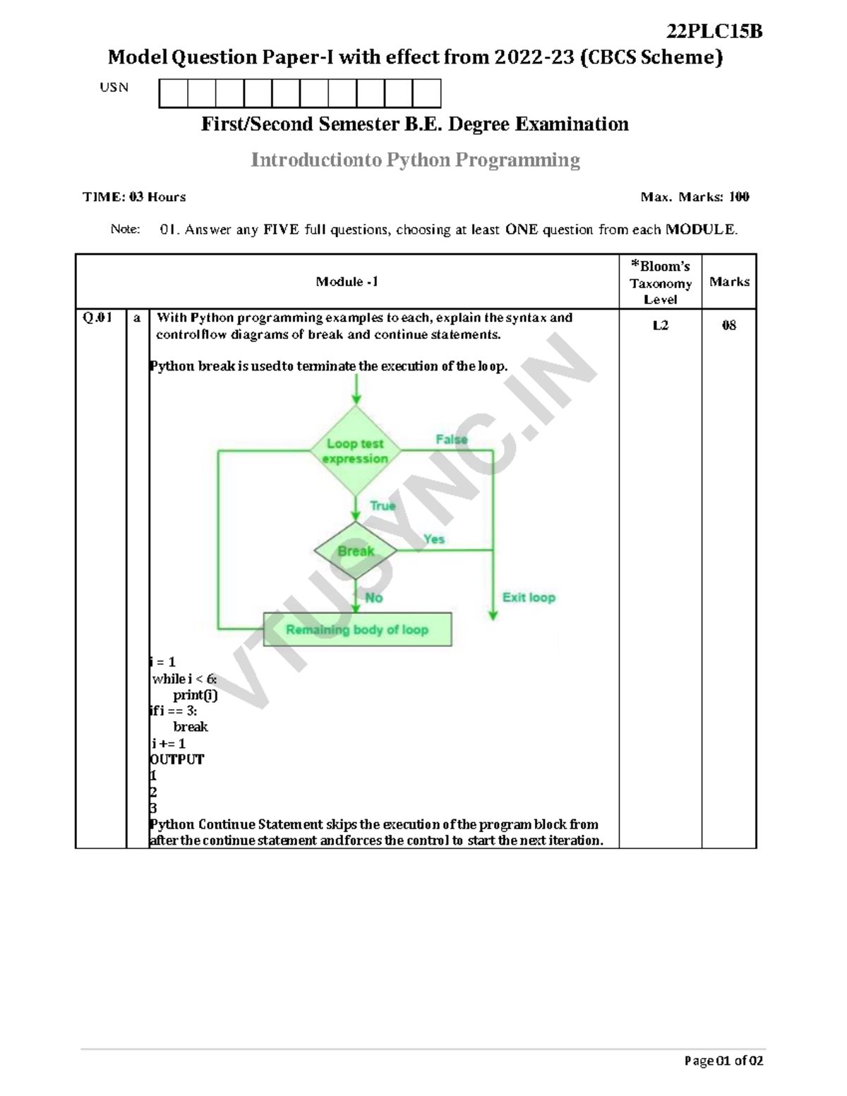 Python Solved Model Question Paper 22PLC15B for B.E. Exam - Studocu