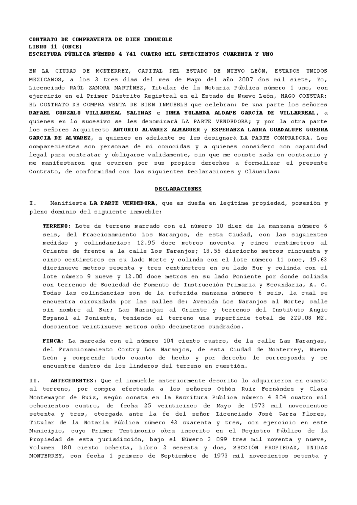 Contrato de Compraventa de Bien Inmueble - Monterrey 2007 - Studocu