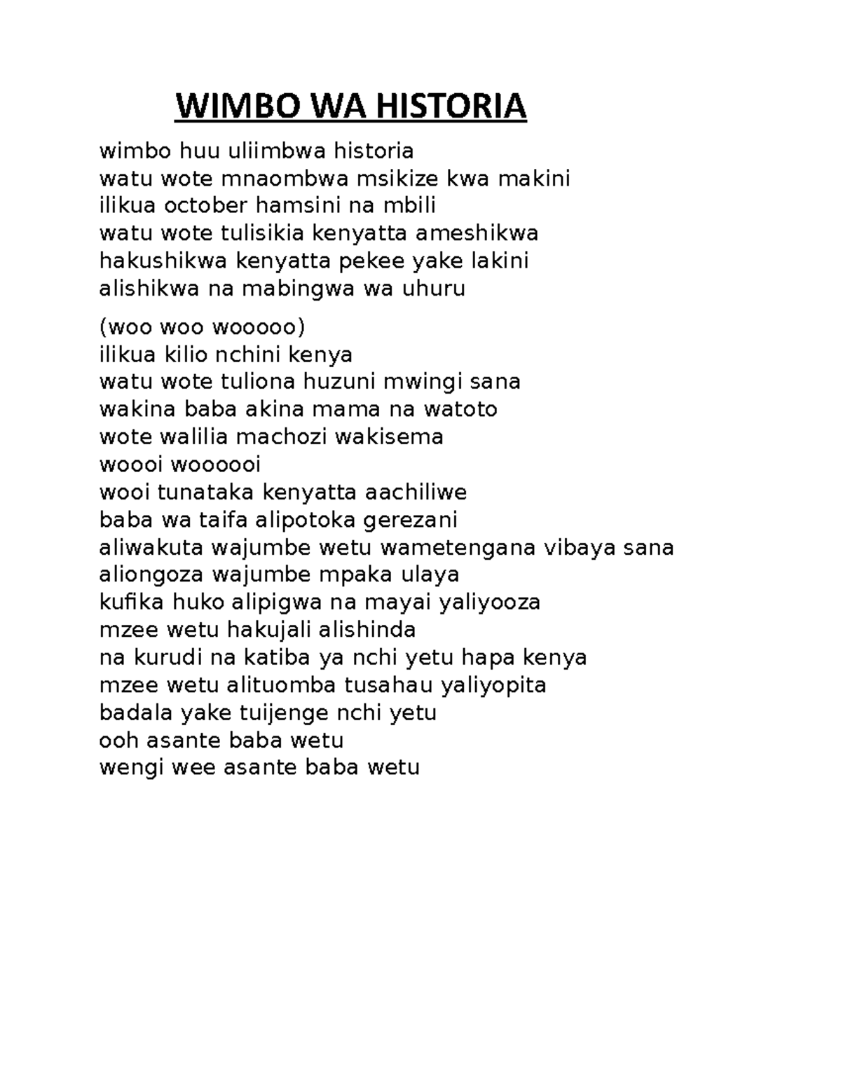 Wimbo WA Historia - wimbo huu uliimbwa historia watu wote mnaombwa msikize kwa makini ilikua ...