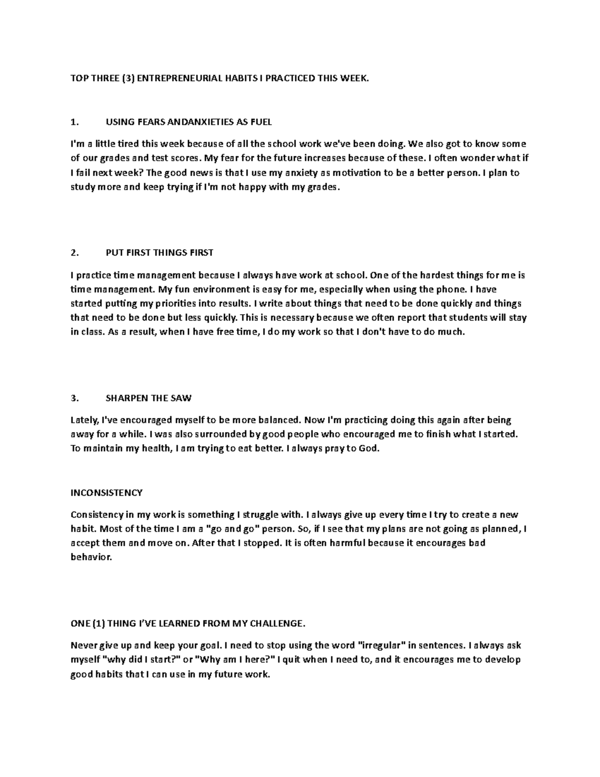 Entrep Journal - HOPE IT HELPS - TOP THREE (3) ENTREPRENEURIAL HABITS I ...