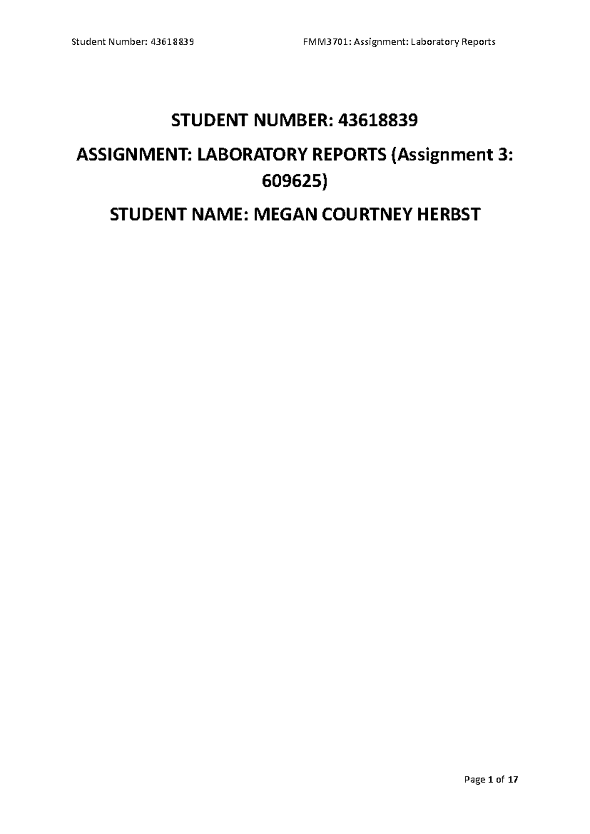 Laboratory Reports for FMM3701: Assignment 3 Analysis - Studocu